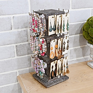 Ikee Design Wood Rotating Jewelry Display Stand Tower,Spinning Keychain Display Stand,36 Hooks Spinning Necklace, Bracelet, Earring Rack for Vendor, Coffee Color