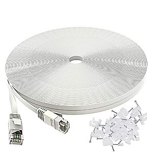 Jadaol Cat 6 Ethernet Cable 50 ft, Outdoor&Indoor 10Gbps Support Cat8 Cat7 Network, Flat High Speed RJ45 Internet LAN Computer Solid Patch Cord with Clips for Router, Modem, PS4/5, Xbox, Gaming, White
