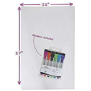USA Made Magnetic Dry Erase Whiteboard Sheet 17" x 11" with a Set of 6 Markers