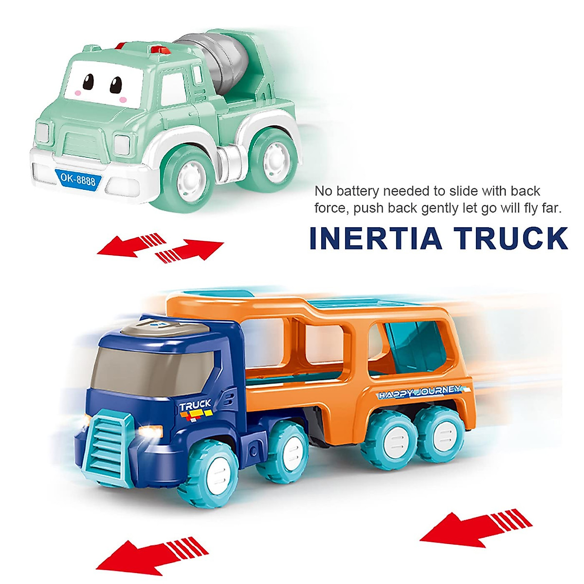 QXTTS Toddler Trucks Toys for 1 2 3 Year Old Boy Girl, with Sound and Light 7 in 1 Transport Vehicles Toy Set with 6 Different Small Toy Car, Gifts for Toddlers Age 1-3