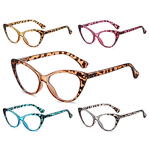 NOVIVON Reading Glasses for Women 5 Pack, Blue Light Blocking Readers Vintage Cat Eye Eyeglasses Anti Glare Filter UV Ray (5 Pairs Mix Colors, 2.0)