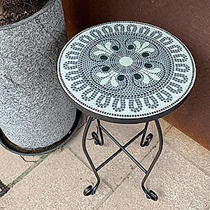 XIAOLIN Mosaic Table Outdoor Balcony Patio Furniture，Garden Side Table, Round Plant Table - Easy to Assemble(Color:02)