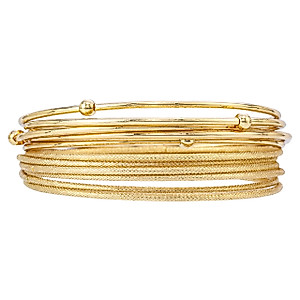 Madison Tyler Gold Plated Stackable Bangles, 5 piece of Smooth Bangles with Ball Pattern & 6 Piece of Textured Bangles.