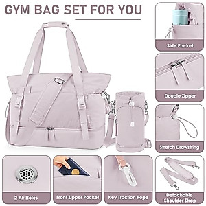 ETRONIK Gym Bag for Women, Yoga Mat Bag with Water Bottle Bag, 40L Weekender Overnight Bag with Shoe Compartment & Wet Pocket, Travel Duffle Bag Women for Yoga, Work, Hospital, Pilates and Gym, Pink