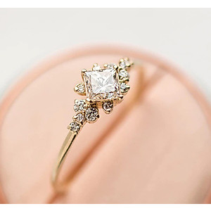 Koguxuix Vintage Ring Gold Engagement Ring CZ Crystal Diamond Wedding Ring 14k Gold Milgrain Ring Band (10)