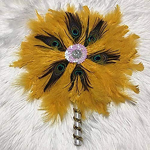 Nigerian Fan 19color Available Feather Fan with Stones Sequins Nigerian Wedding Feather Fan for Party Wedding - Blue