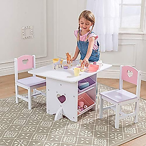 KidKraft Wooden Heart Table & Chair Set with 4 Storage Bins, Children's Furniture – Pink, Purple, White, Gift for Ages 3-8, 30.4 x 22.4 x 19.5