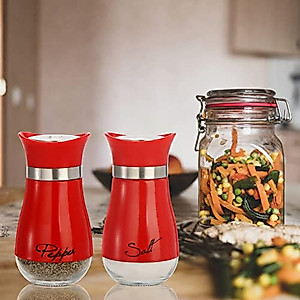 Tebery 4 Ounces Red Salt and Pepper Shakers Set, Elegant Stainless Steel with Glass Bottom