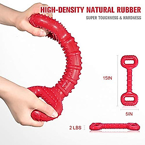Feeko Dog Toys for Aggressive Chewers Large Breed 15 inch Interactive Dog Toy Large Long Lasting Dog Toys with Convex Design Natural Rubber Tug-of-war Toy for Medium Large Dogs Tooth Clean(Red)