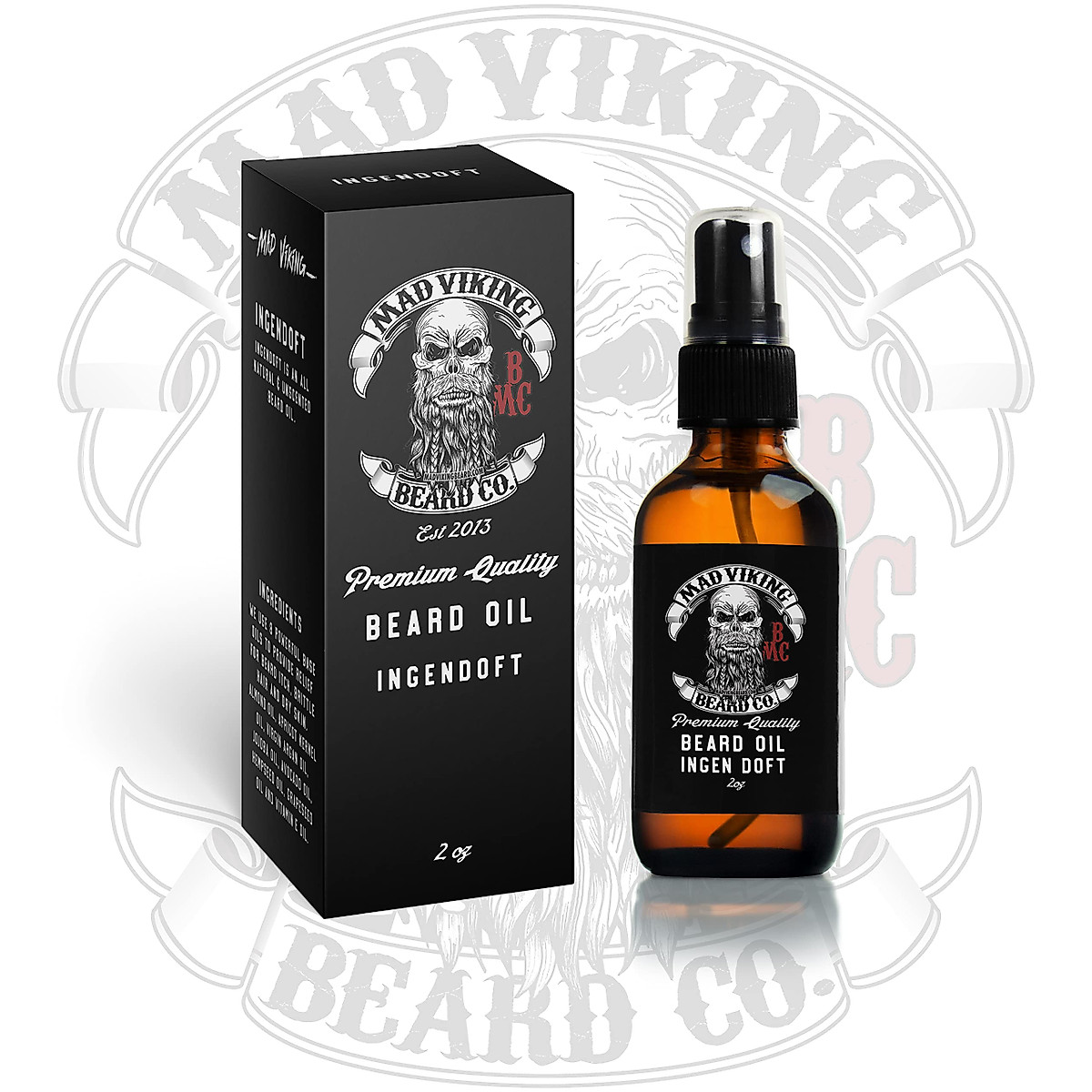 Mad Viking Beard Co. Premium Beard Oil - Natural Softener, Conditioner, and Skin Moisturizer for Thicker, Itch-Free Beards, Made in the USA (Ingen Doft, 2oz)
