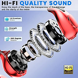 Mudtun Ear Clips Ear Buds, Clip on Headphones Ear Clip Bone Conduction Headphones Open Ear Earbuds for Small Ear Canals, Mini Light-Weight Clip on Earbuds for Sports Running Cycling Workout, Red