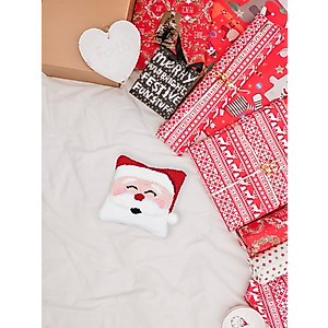 C&F Home 8" X 8" Happy Santa Hooked Pillow Petite Xmas Christmas Winter Decor Decoration Throw Pillow for Couch Chair Living Room Bedroom 8 x 8 Red