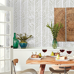 Guvana Striped Peel and Stick Wallpaper Beige White Wallpaper Striped Contact Paper 118" ｘ17.7 Neutral Self Adhesive Wallpaper Removable Line Contact Paper Wallpaper for Bathroom Livingroom Covering