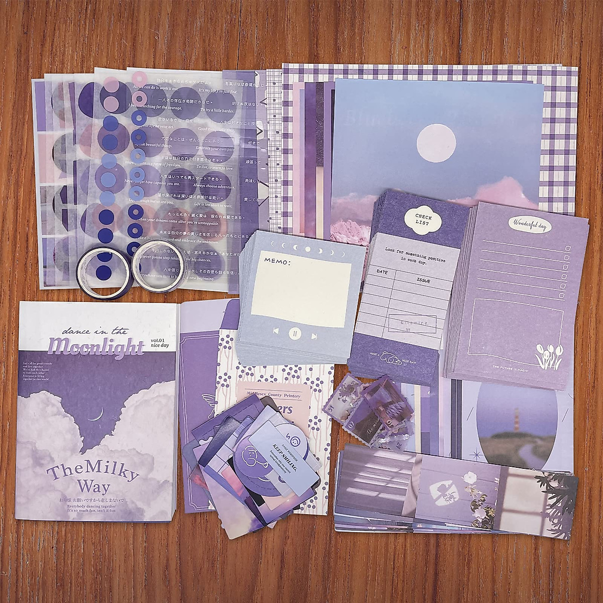 Vintage Aesthetic Scrapbook Kit(346pcs), Scrapbooking Supplies Kit with Bullet Junk Journal, Stationery, A6 Grid Notebook with Graph Ruled Page DIY Journaling Gift for Teen Girl Kid Women, Purple