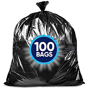 55-60 Gallon Trash Bags, (Value Pack 100 Bags w/Ties) Large Black Outdoor Trash Bags, Extra Large Trash Can Liners, 60 Gal, 55Gal, 50 Gallon Trash Can Liner Capacity