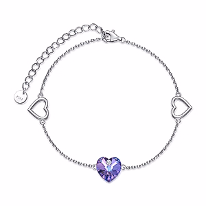 Amethyst Bracelet Sterling Silver Heart Purple Crystal Bracelet for Women,7+2 inch