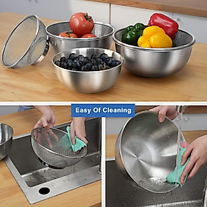 6 pcs Stainless Steel Colander Set with 1.2Qt 2Qt and 3Qt Capacity,Stainless Steel Strainer with Metal Mixing Bowls,Colander Stainless Steel for Kitchen Drain Pasta Rice Fruit Vegetable Washing,Silver