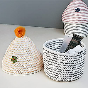 RNCOZE Small House Shaped Storage Basket, Handmade Cotton Rope Organizer Basket with Lid, Creative Snack Container Decorative Storage Bin for Living Room Bedroom Home Storage(Yellow)