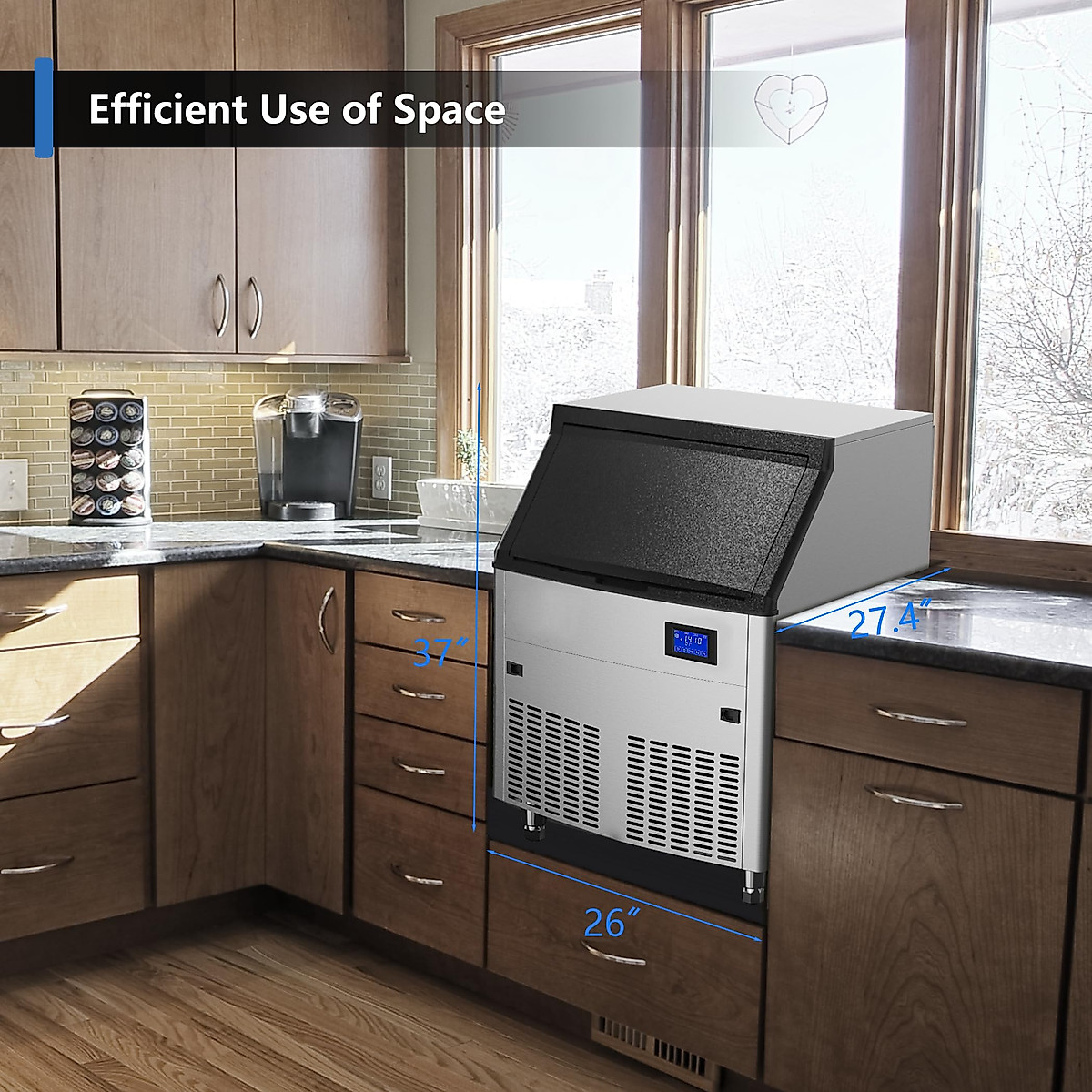 Coolake Commercial Ice Maker Machine 360lbs/24H, ETL Approved Under Counter Ice Maker, 120lbs Storage, Stainless Steel Ice Machine, Upgraded Water Filter Reduce Scale for Home Bar Restaurant Office