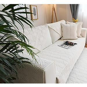 vctops Embroidered Cotton Quilted Sofa Cover Couch Covers Soft Sectional Couch Covers Sofa Slipcover for Dogs Cats Pet Love Seat Recliner Leather L Shaped, Armrest Backrest Cover(Cream SX,28"x28")