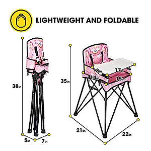 VEEYOO Baby High Chair with Removable Tray - Portable High Chair for Eating and Feeding, Indoor and Outdoor, Compact Fold, Pink