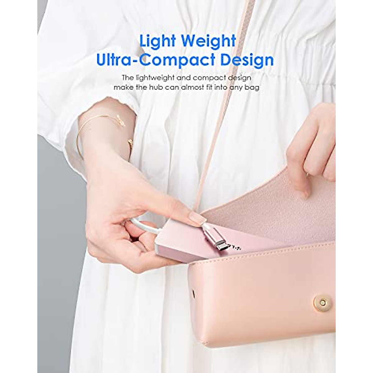 LENTION USB C Hub with 3 USB 3.0 & SD/Micro SD Card Reader Compatible 2022-2016 MacBook Pro, New Mac Air/iPad Pro/Surface, More, Stable Driver Certified Type C Adapter (CB-C15, Rose Gold)