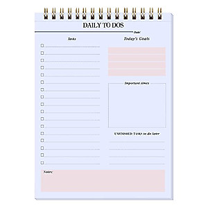 Daily to Do Notepads - Task Checklist planner, Time Management planner, To Do lists, Organizer with Today's Goals, Notes, 52 Undated Agenda Tear-off Sheets, 6.5 x 9.8 inches ( Pink )
