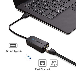 Cable Matters USB to Ethernet Adapter Supporting 10/100 Mbps Ethernet Network in Black & Snagless Cat6 Ethernet Cable
