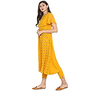 Janasya Indian Women's Tunic Tops Crepe Kurti Set for Women(SET044-KR-NP-XL) Yellow