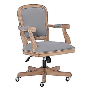 Riverbay Furniture 19" - 23" Seat Height Transitional Wood & Fabric Office Chair with Brushed Silver Casters, Gas Lift, Adjustable Height, Some Assembly Required, in Light Gray Finish