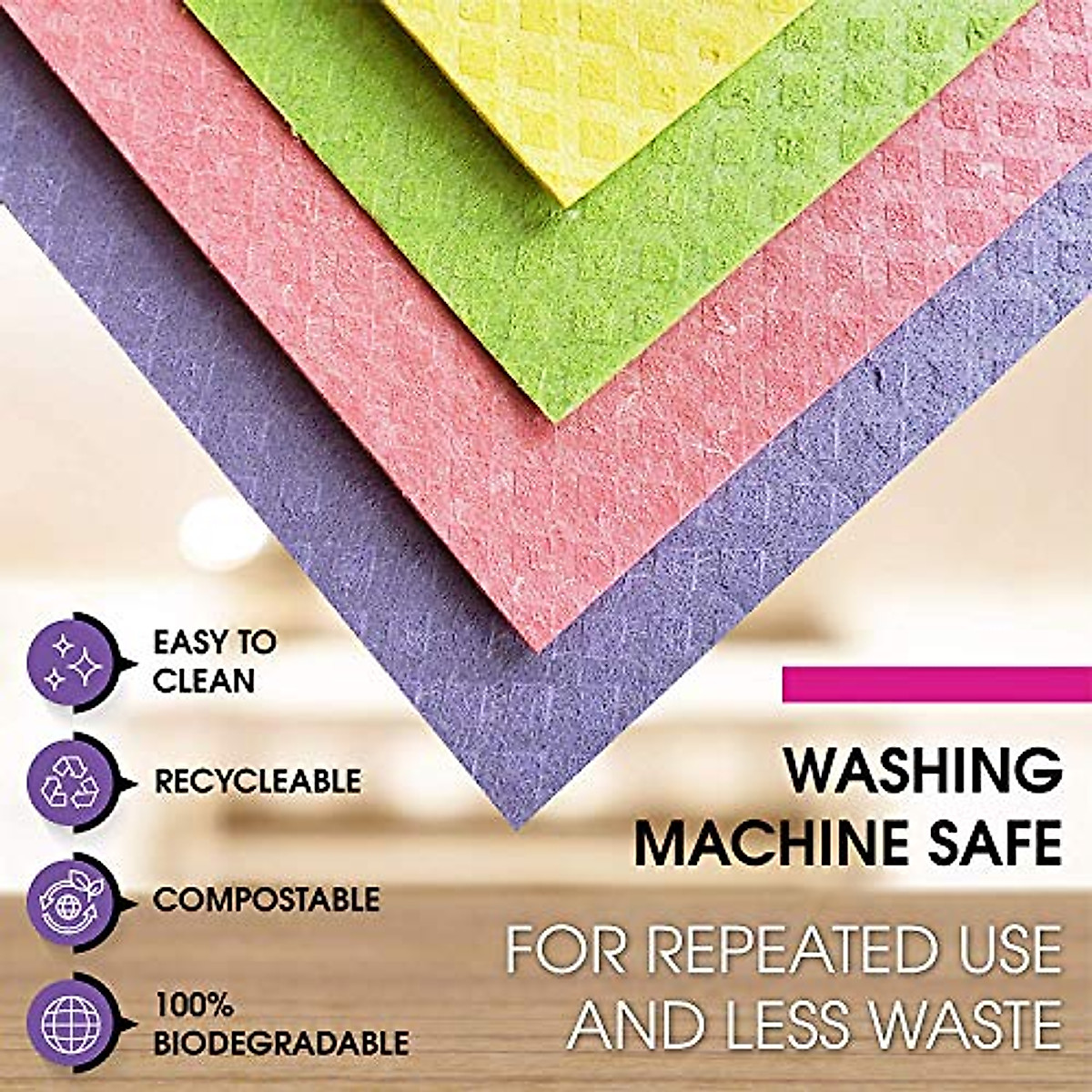 PINK RHINO LABS Swedish Dishcloths for Kitchen – Absorbent Kitchen Towels and Dishcloths Sets - Reusable Paper Towels - Dish Cloths for Washing Dishes and Cleaning Kitchen – Cellulose Sponge Cloths