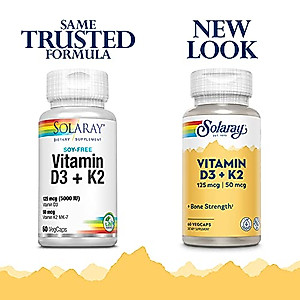 Solaray, (2 Pack) Vitamin D3 + K2, Soy Free, Capsule, 60 VegCaps