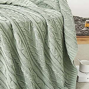 Aormenzy Sage Green Cable Knit Throw Blankets for Couch Bed Sofa, Acrylic Knitted Blanket, Soft Cozy Throw Blanket, 50" x 60"