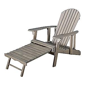 GDFStudio Halley Outdoor Reclining Wood Adirondack Chair with Footrest (1, Grey)