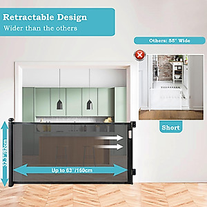 Retractable Baby Gate, Mesh Baby Gates for Stairs, 33" Tall, Extends up to 63" Wide, Child Gate Fence Babygate for Doorways, Stairs, Hallways, Indoor/Outdoor(Black)