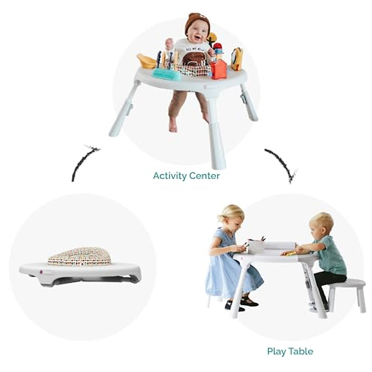 ORIBEL PortaPlay Convertible Activity Centre with Development & Interactive Toys and Converts to Play Table. Wonderland Adventures (Grey)