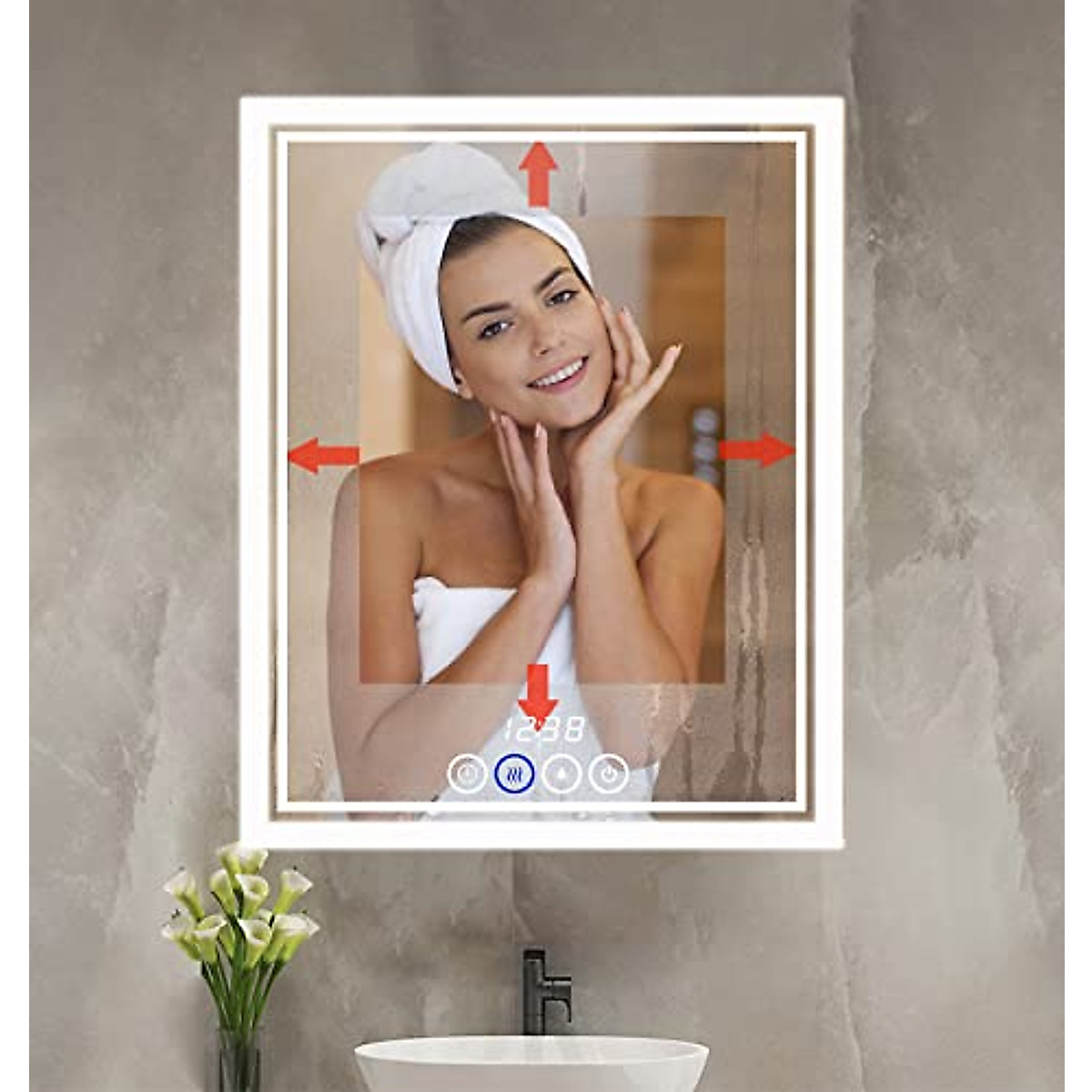 Msrorriw 24 x 32 Inch Bathroom Mirror with Lights for Wall Large Anti-Fog Led Lighted Wall-Mounted Vanity Mirrors Dimmable Back-lit Makeup Mirror (24" x 32", Rectangle)