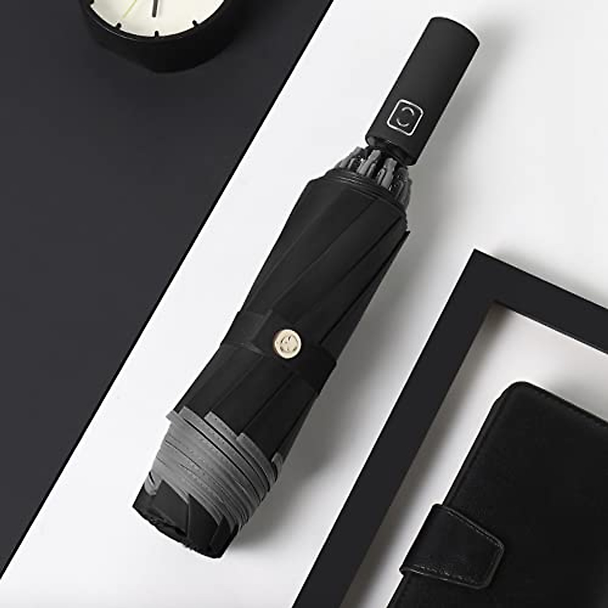 GENMAI SOEASY Umbrella Compact Folding Travel Windproof Rain Umbrella, Light Automatic Parasol Portable Car Umbrella for Rain,Large Black Sun Umbrella