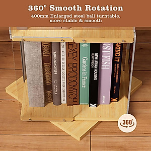 tonchean Rotating Bookshelf, 2-Tier Acrylic Bookcase Clear Floor Standing Display Case Bamboo Book Display Shelf for Classroom Playroom Bedroom Living Room