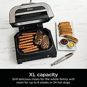 Ninja DG551 Foodi Smart XL 6-in-1 Indoor Grill with Air Fry, Roast, Bake, Broil, & Dehydrate, Foodi Smart Thermometer, 2nd Generation, Black/Silver
