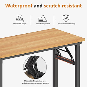 DlandHome Folding Desk Small Desk 31.5 inches Small Computer Desk for Home Office Folding Table Writing Table for Small Spaces No Assembly Required Teak & Black Frame
