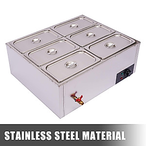 6-Pan Commercial Food Warmer Stainless Steel Electric Soup Warmer Hot Well Bain Marie Food Warmer Restaurant Table Food Steamer