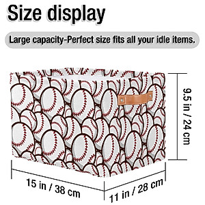 Sport Baseball Storage Basket Bins, Abstract Softball Large Foldable Storage Baskets Fabric Organizer Storage Cubes Box with Handles Collapsible Basket for Shelf Closet Nursery Home Office