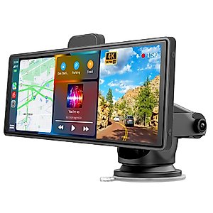 9.3" Portable Apple Carplay Screen for Car with 4K ADAS Dash Cam, Wireless Apple Carplay & Android Auto, 1080P Backup Camera, Phone Mirroring, AUX/FM/Speaker
