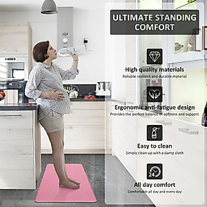 AUTODECO Kitchen Mats and Rugs Set of 2 - Cushioned Anti-Fatigue Kitchen Rug for Floor Washable 17"x29" +17"x59", PinkRed