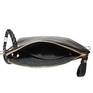 BLOOMING BLUE Vegan Wristlet Wallet Crossbody Purse Bags for Women with Long Shoulder Strap (Black)