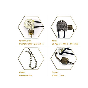 Ceiling Fan Light Switch Zing Ear Pull Chain Switch ZE-109 Fan Light Switch, On-Off Speed with Pull Chain Compatible with Ceiling Light Fans, Lamps and Wall Lights.(Bronze)