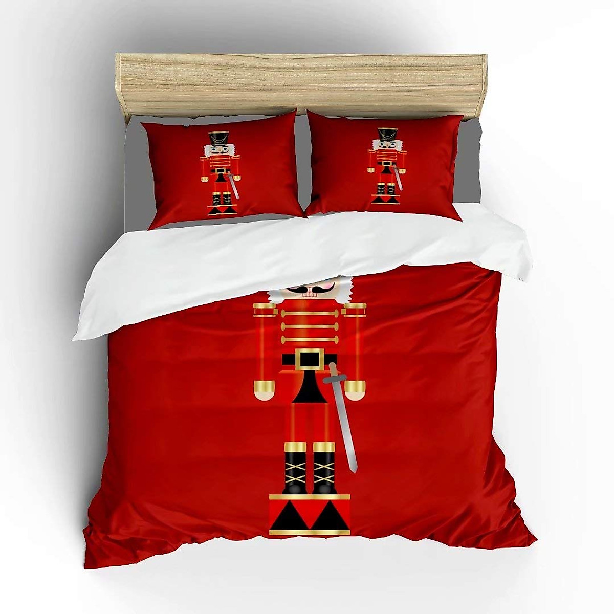 Aluy's boutique Merry Christmas Nutcracker Soft Duvet Cover, Queen Size 3 Pieces with 1 Duvet Cover and 2 Pillowcases, Microfiber Polyester Decorative Bedding Sets