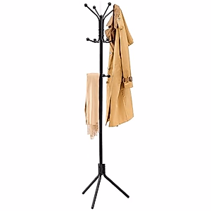 Hoctieon Coat Rack Freestanding, Heavy Duty Coat Hanger Stand with 12 Hooks, Entryway Hall Tree, Floor Standing Coat Rack, Coat Rack Stand, Clothes Rack, Coat Tree, Black