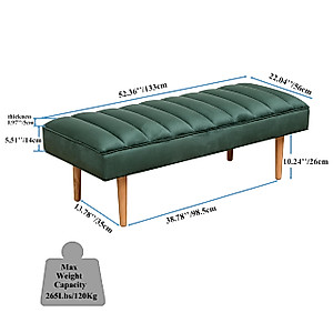 LKTART 52" Entryway Bench Velvet Bench for Bedroom Modern Ottoman End of Bed Padded Benches for Living Room Foyer Mudroom Hallway Green